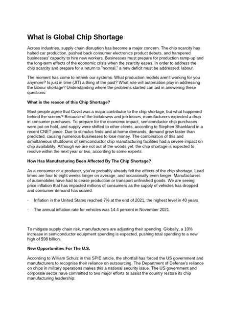 What Is Global Chip Shortage Pdf Supply Chain Shortage