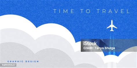 추상적인 여름 가로 포스터 표지 배너 푸른 하늘이 있는 카드 구름 속의 비행기 현대적인 타이포그래피 여름 방학 여행 휴가 여행 삽화 프로모션 광고 디자인 템플릿 여행 주제에