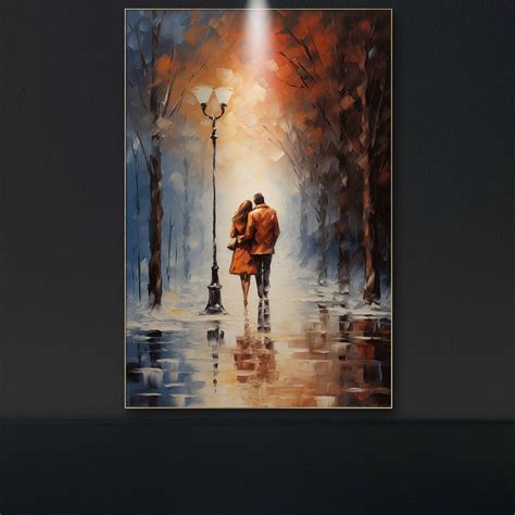 Romantic Painting Couple Walking Together Handpainted Original Oil