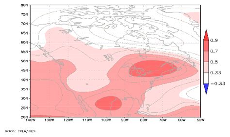 Temporal Correlation Between The Observed And Gcm3 Predicted Djf Z500