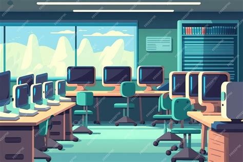 Premium Ai Image Empty Computer Room For Studentclassroom With Rows