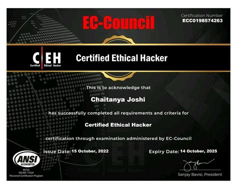 Chaitanya Joshi On Linkedin Cehv12 Certifiedethicalhacker Ethicalhacking Cybersecurity