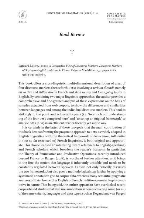 Pdf A Contrastive View Of Discourse Markers Discourse Markers Of Saying In English And French