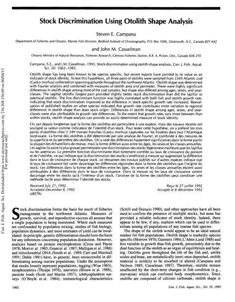 Pdf Stock Discrimination Using Otolith Shape Analysis