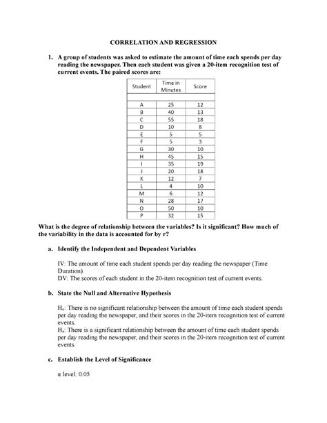 Correlation AND Regression CORRELATION AND REGRESSION A Group Of Students Was Asked To