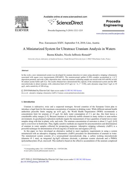 Pdf A Miniaturized System For Ultratrace Uranium Analysis In Waters