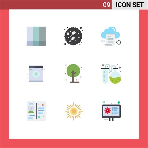 Mobile Interface Flat Color Set Of 9 Pictograms Of Farming Washing File Machine Computing