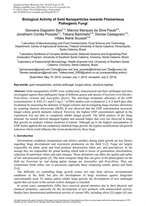 Pdf Biological Activity Of Gold Nanoparticles Towards Filamentous Pathogenic Fungi Dokumen Tips