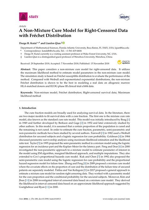 Pdf A Non Mixture Cure Model For Right Censored Data With Fréchet