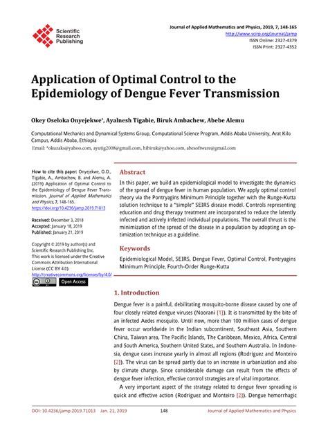 Pdf Application Of Optimal Control To The Epidemiology Of Dengue Fever Transmission
