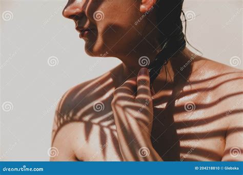 Shadow From Palm Tree Falls On Girl Naked Body Stock Photo Image Of Erotica Drawing 204218810