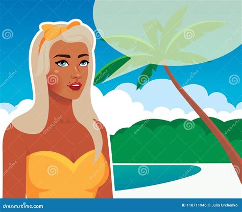 Girl On The Ocean Beach Stock Vector Illustration Of Resort 118711946