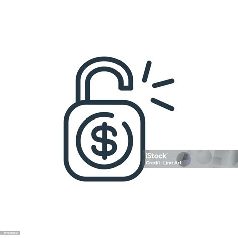 금융 및 비즈니스 개념에서 아이콘 벡터의 잠금을 해제합니다 잠금 해제 편집 가능한 스트로크의 얇은 선 그림입니다 웹 및 모바일 앱 로고 인쇄 미디어에서 사용할 선형 사인의