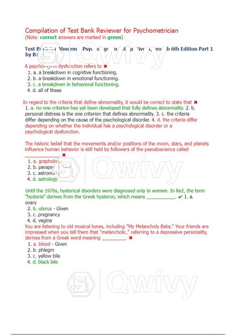 Exam Elaborations Compilation Of Test Bank Reviewer For Psychometrician Questions And Answers