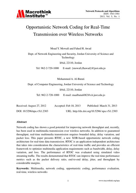 Pdf Opportunistic Network Coding For Real Time Transmission Over