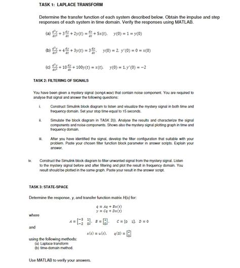 solved task 1 laplace transform determine the transfer