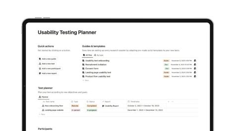 Usability Testing Planner Notion Template R Notionplates