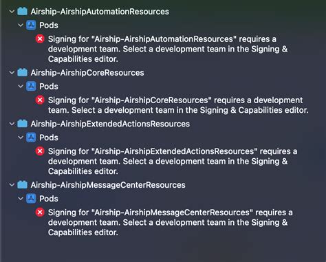 Signing Issues With Xcode Beta For Airship Library Installed Via