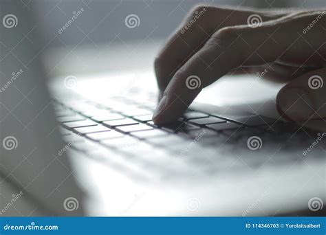 Close Up Blurred Image Of Male Hand Typing On Laptop Keyboard Stock Image Image Of Male