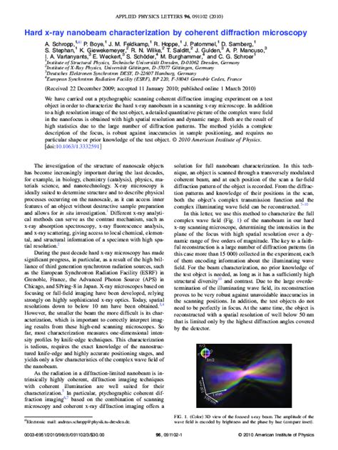 Pdf Hard X Ray Nanobeam Characterization By Coherent Diffraction Microscopy Andreas Schropp