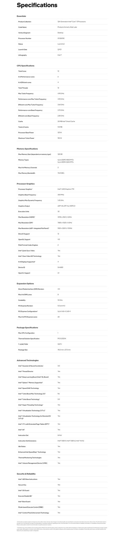 Intel Core I5 12600k 10 Core Unlocked 12th Gen Lga 1700 Cpu Bailin Tech Solutions