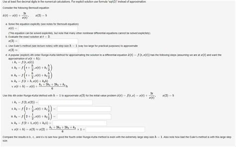 Solved Use At Least Five Decimal Digits In The Numerical Chegg