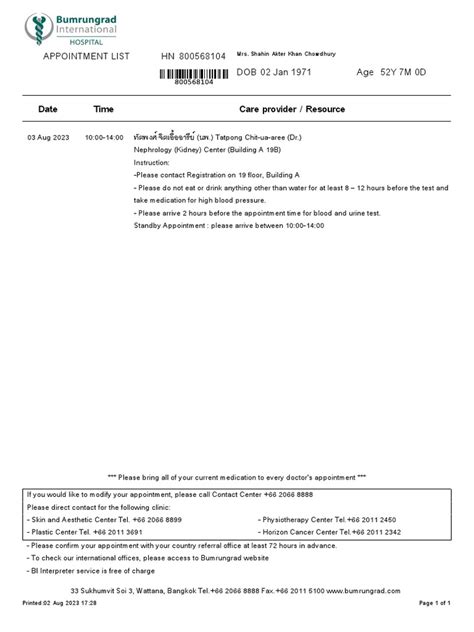 Appointment Card For Mrs Shahin Akter Khan Chowdhury Pdf