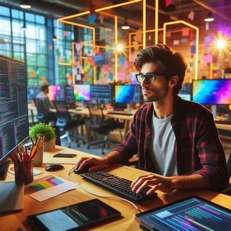 Desenvolvedor De Software Em Um Espaço De Trabalho Colorido Imagem