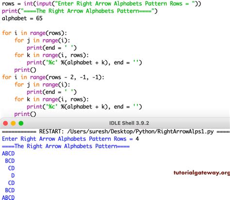 Python Program To Print Right Arrow Alphabets Pattern
