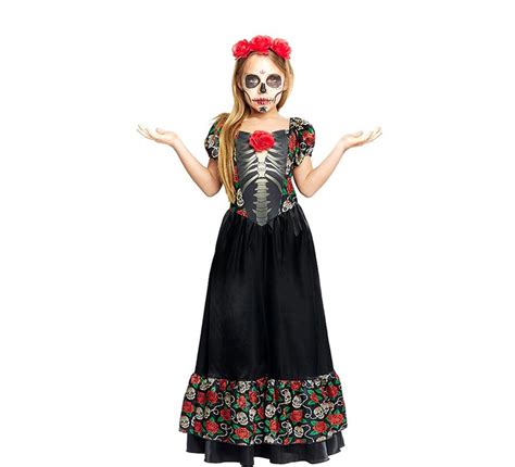 Catrina Costume Long Black Dress For Girls