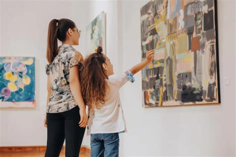Mother And Daughter In Art Gallery Mother And Daughter In Modern Art