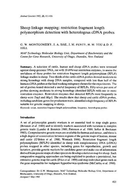 Pdf Sheep Linkage Mapping Restriction Fragment Length Polymorphism