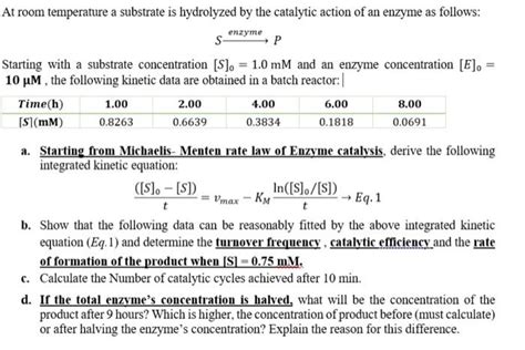 Solved At Room Temperature A Substrate Is Hydrolyzed By The