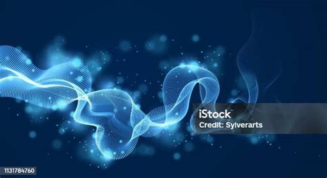 어두운 배경 동적 사운드 웨이브를 통해 흐르는 입자의 배열 3d 벡터 일러스트입니다 둥근 점 아름 다운 편안한 벽지 그림을