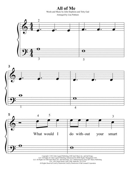 All Of Me Arr Lisa Pattison By John Legend Sheet Music For Easy