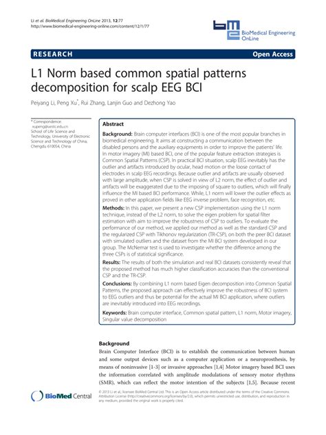 PDF L Norm Based Common Spatial Patterns Decomposition For Scalp EEG BCI