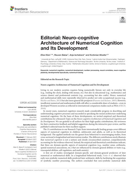 Pdf Editorial Neuro Cognitive Architecture Of Numerical Cognition And Its Development