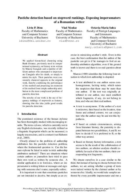 Pdf Pastiche Detection Based On Stopword Rankings Exposing