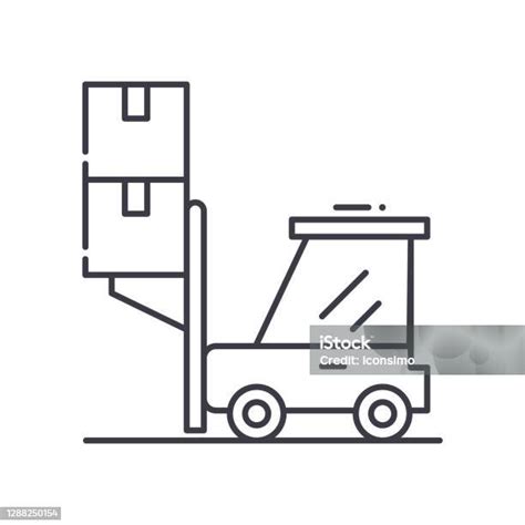 지게차 개념 아이콘 선형 절연 일러스트레이션 얇은 선 벡터 웹 디자인 기호 흰색 배경에 편집 가능한 스트로크가 있는 개요 개념 기호 개념에 대한 스톡 벡터 아트 및 기타