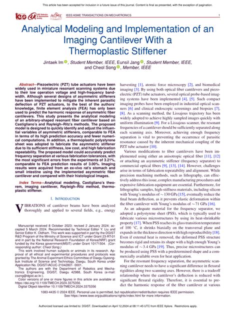Pdf Analytical Modeling And Implementation Of An Imaging Cantilever With A Thermoplastic Stiffener