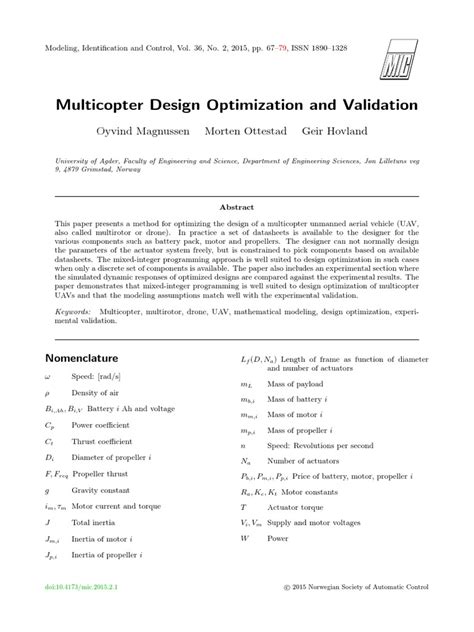 Multicopter Design Optimization And Validation Pdf Linear