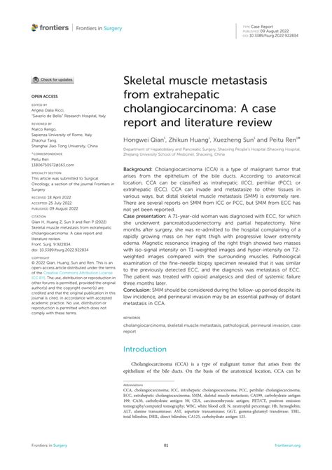 Pdf Skeletal Muscle Metastasis From Extrahepatic Cholangiocarcinoma A Case Report And