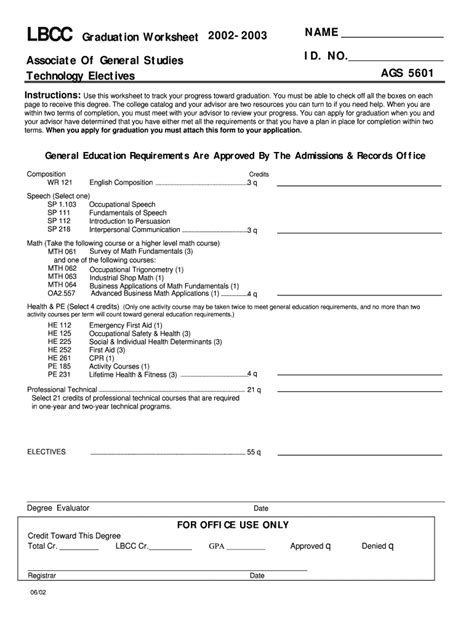 Fillable Online Linnbenton Lbcc Graduation Worksheet 2002 2003 Name Id Fax Email Print Pdffiller