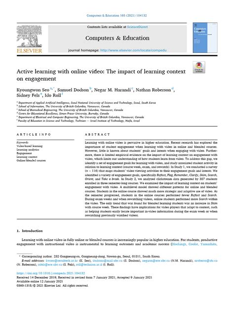 Active Learning With Online Video The Impact Of Learning Context Pdf Learning Educational