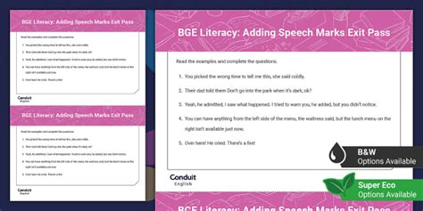 Bge Literacy Adding Speech Marks Exit Pass Teacher Made