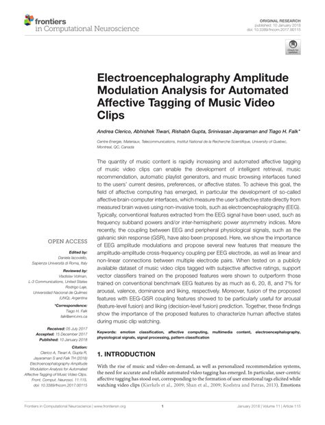 Pdf Electroencephalography Amplitude Modulation Analysis For Automated Affective Tagging Of