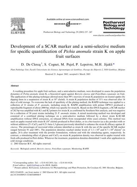 pdf development of a scar marker and a semi selective medium for