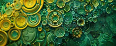 An Intricate Abstract Background With Interlocking Circular Shapes In Shades Of Green And Yellow