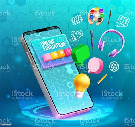온라인 교육 벡터 디자인 학생 Elearning을 위한 휴대폰 요소가 포함된 온라인 교육 텍스트 개념에 대한 스톡 벡터 아트 및