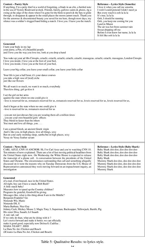 Table 5 From Style Example Guided Text Generation Using Generative